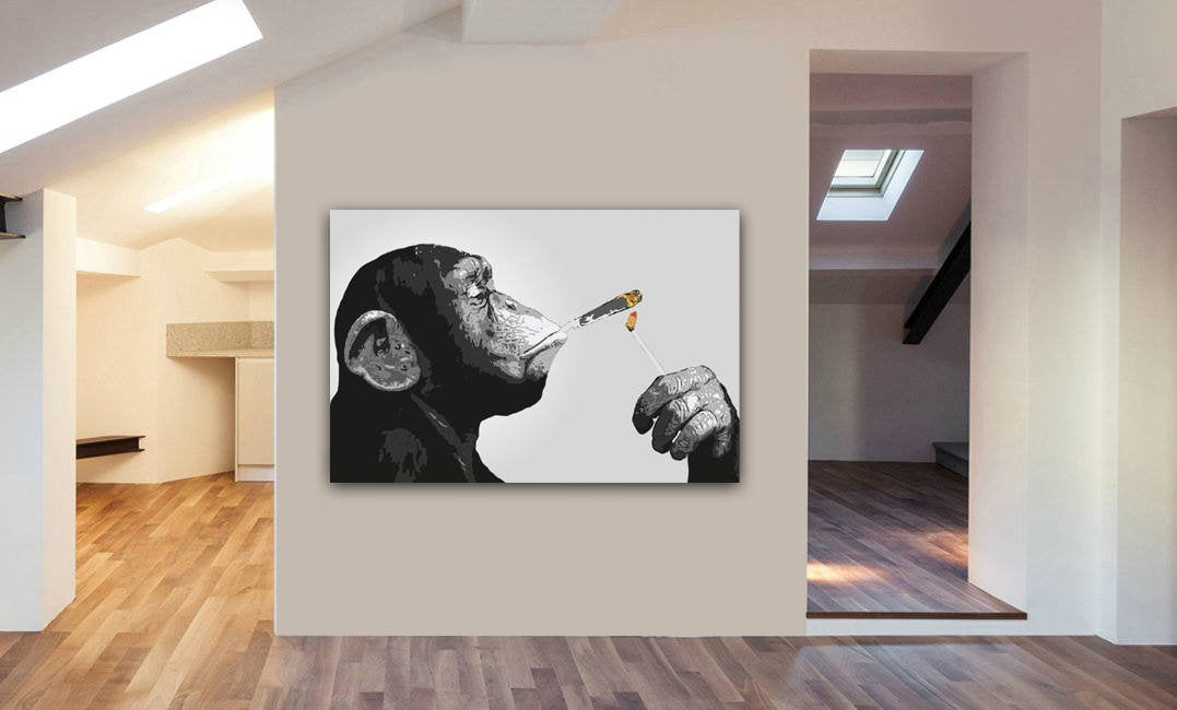 Monkey Chimp Smoking Spliff Canvas Wall Art Framed Print - Various Siz ...